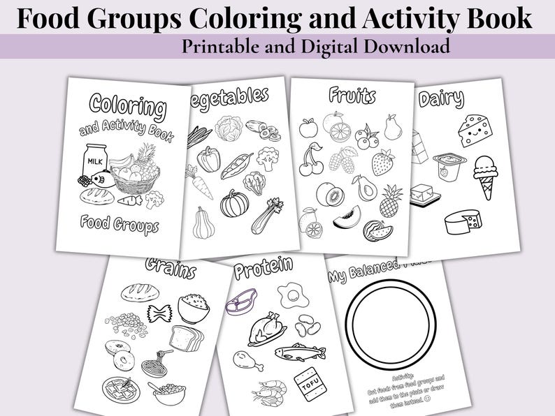 Food Groups Coloring Page and Activity Book | Printable PDF | Instant ...