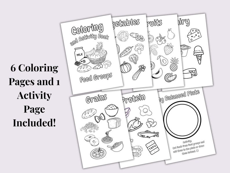 Food Groups Coloring Page and Activity Book | Printable PDF | Instant ...