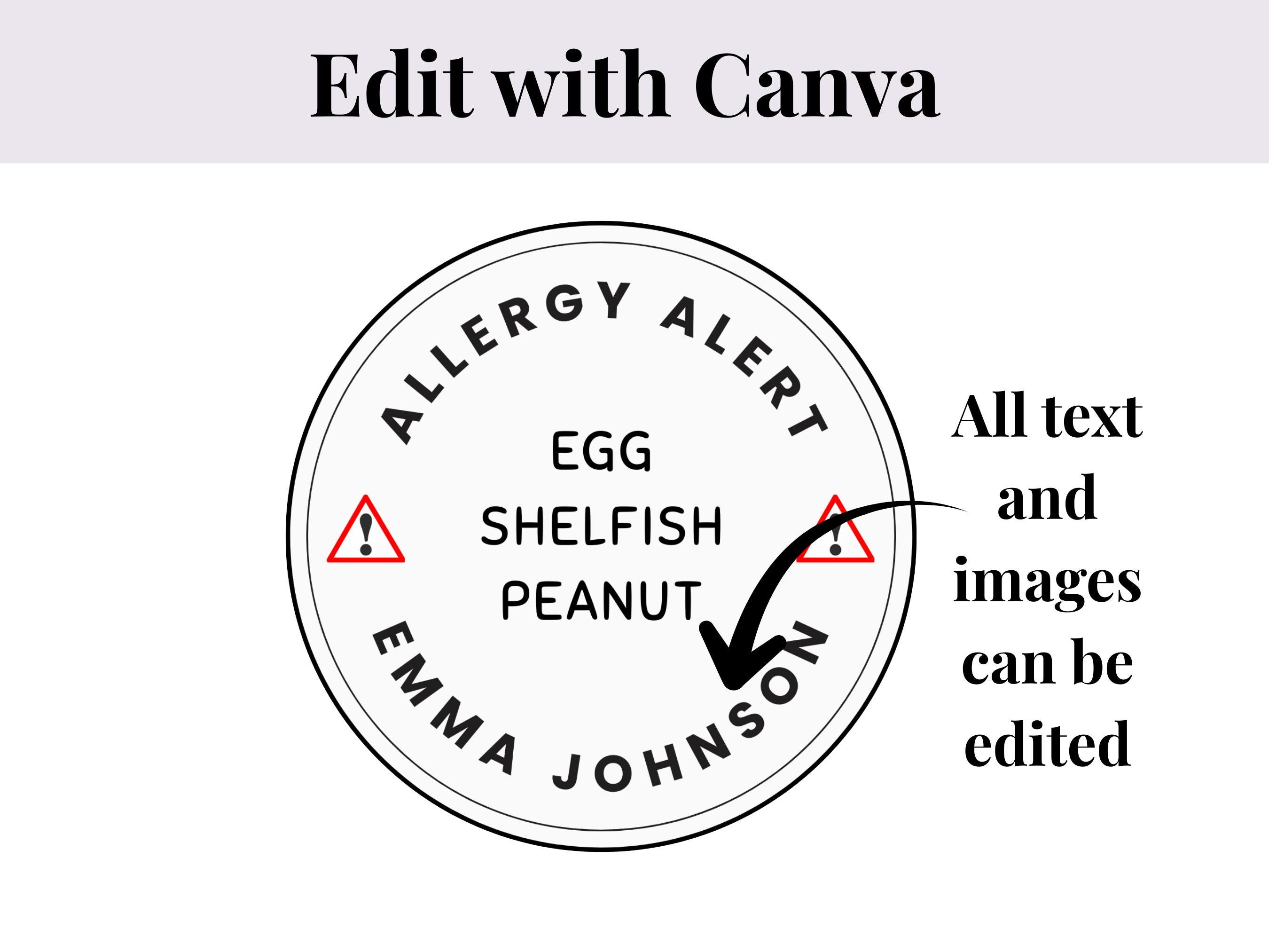 Editable Allergy Alert Stickers | Editable in Canva | Digital Download ...