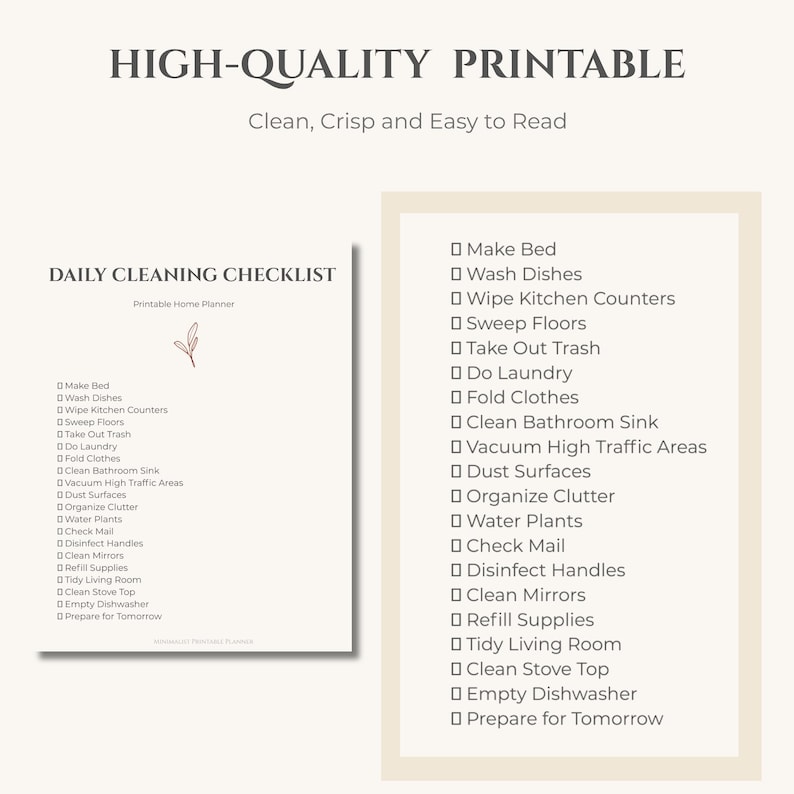 Daily Cleaning Checklist Printable, House Cleaning Planner, Home ...
