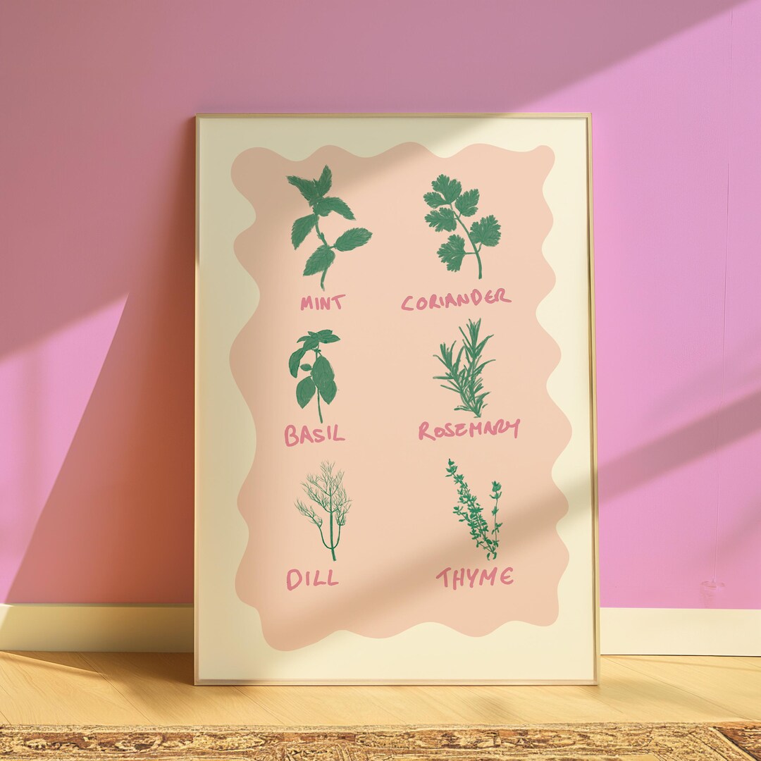 Herb Print Kitchen Wall Art | Printable Herb Poster Digital Download - Etsy
