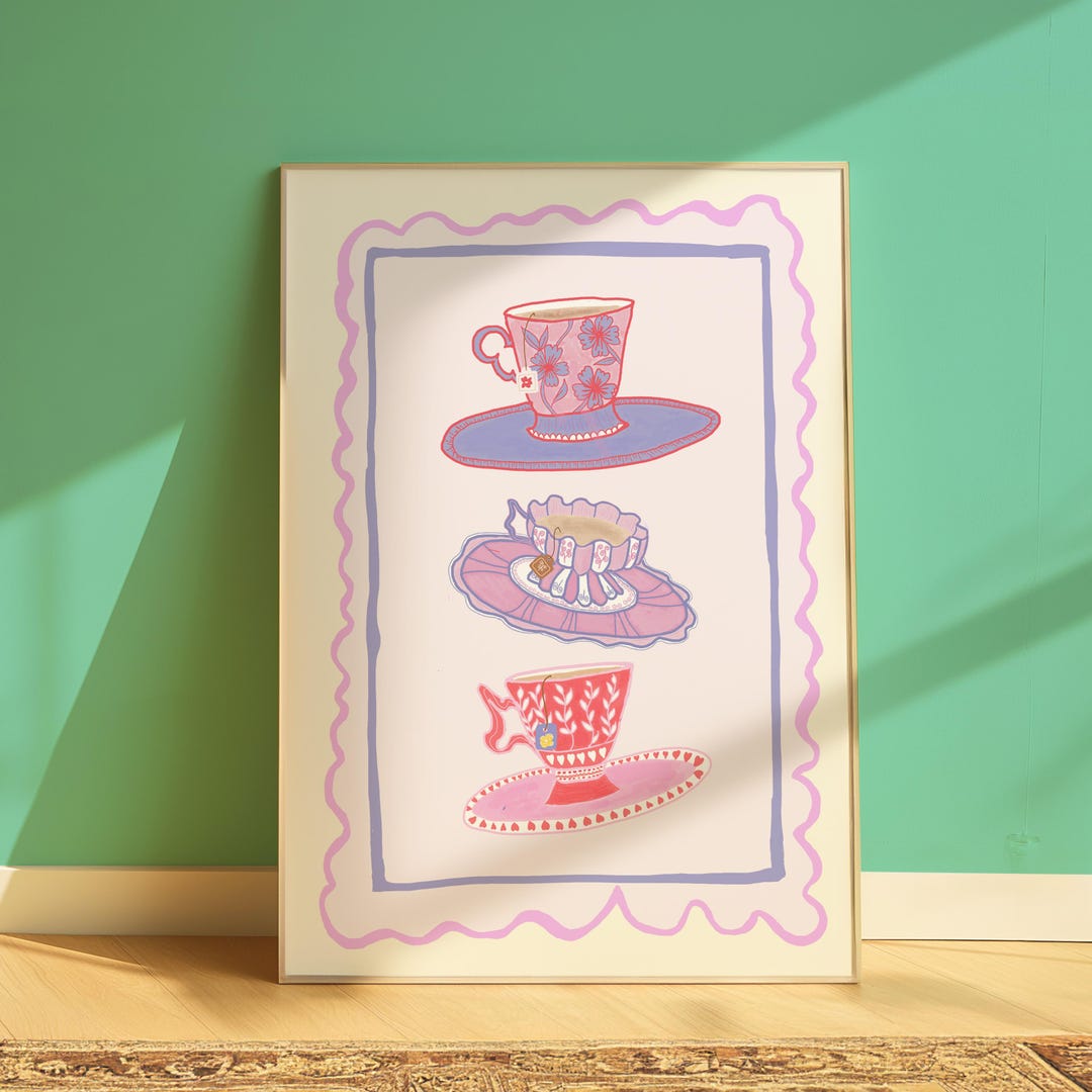 Teacup Wall Art | Printable Pink Kitchen Print Digital Download - Etsy