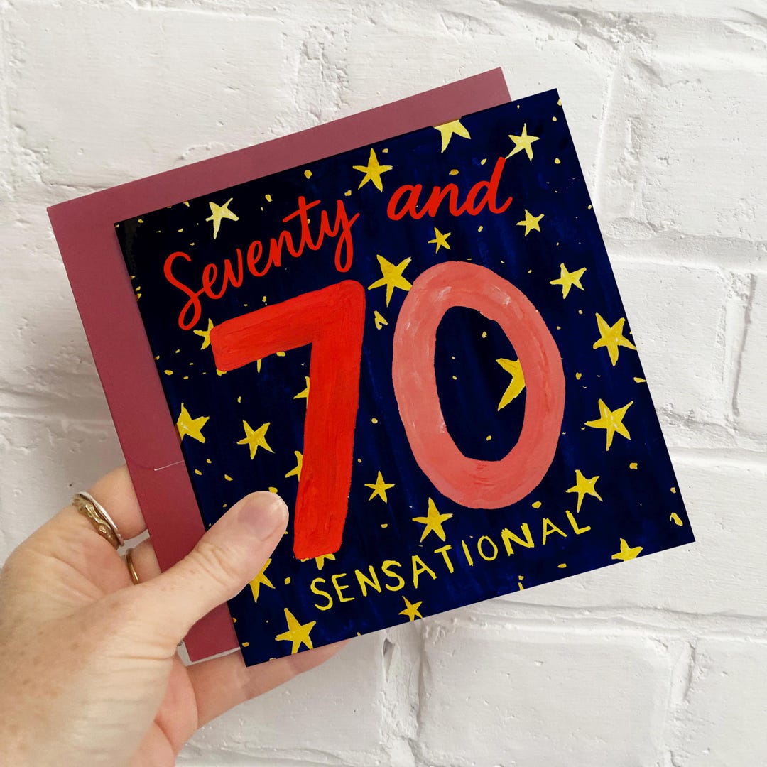 70th Birthday Card – “seventy and Sensational” – Hand-painted Style ...