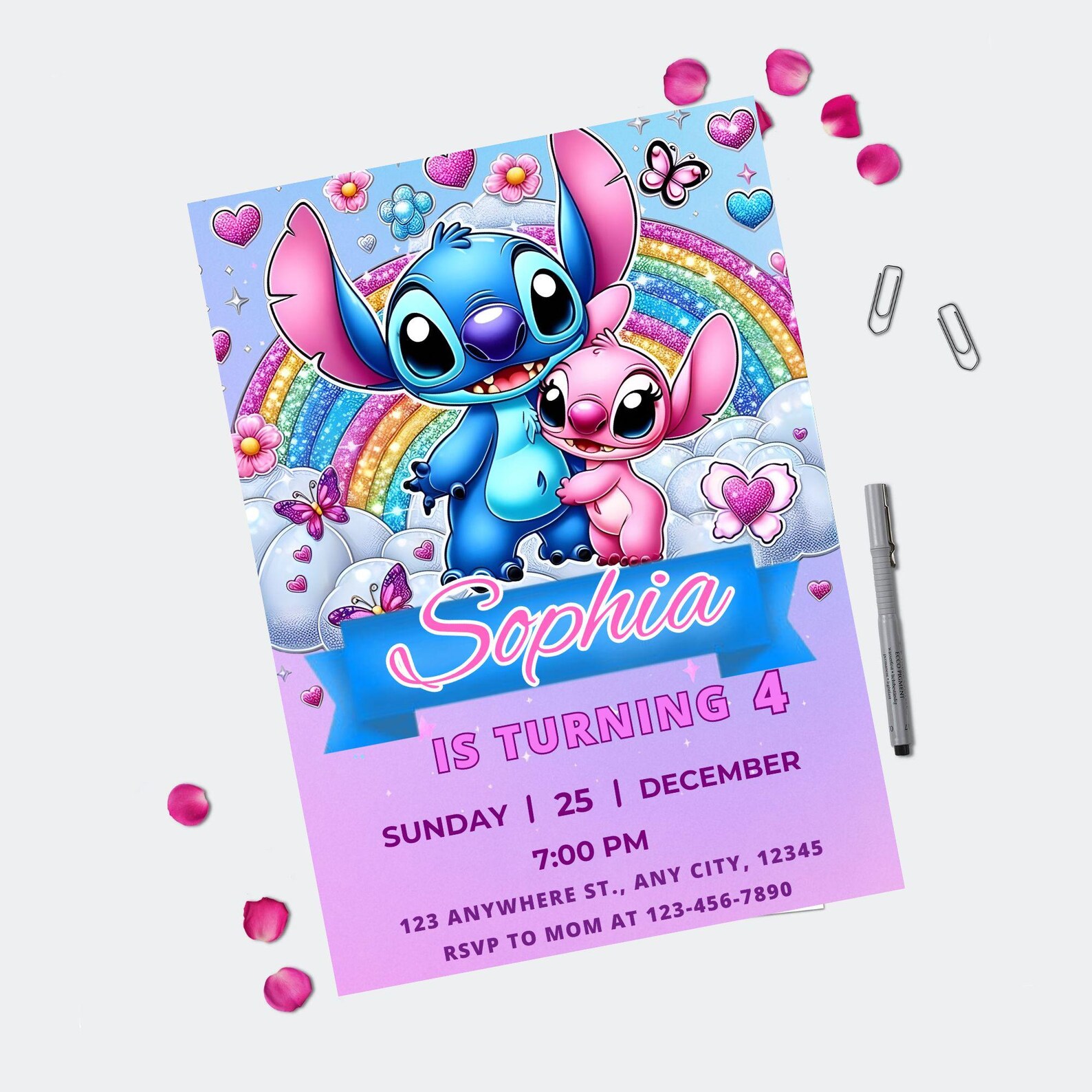 Editable Stitch Birthday Invitation, Printable Canva Template (digital ...