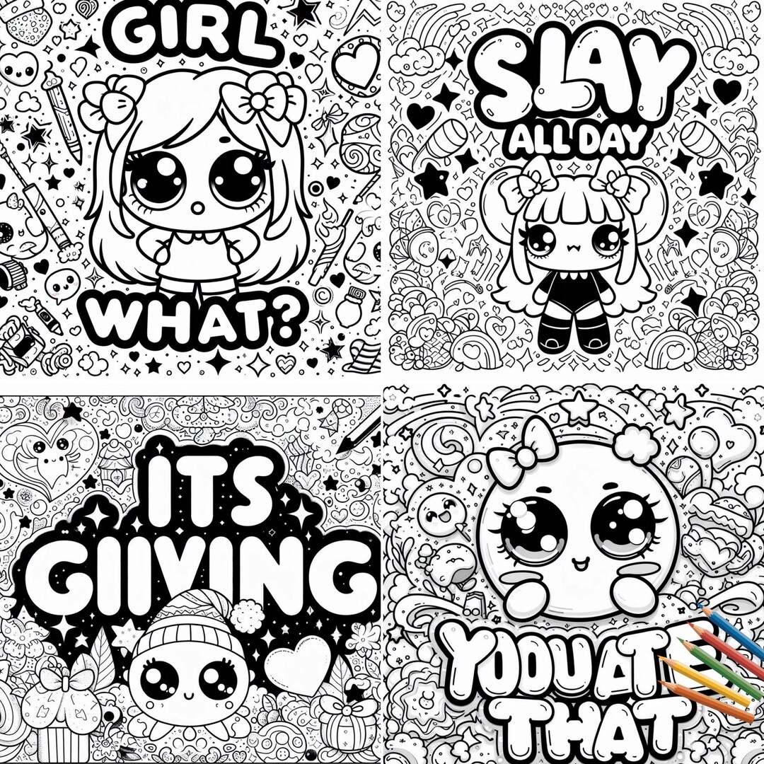 Gen Z Slang Coloring Pages | Kawaii Book | 10-page Digital Download ...