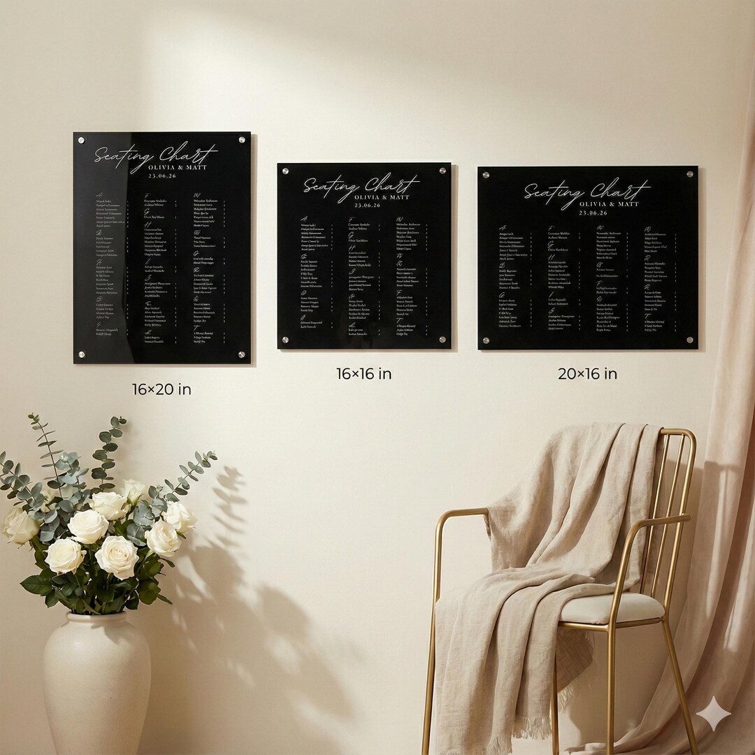 Acrylic Seating Chart Wall Panel Modern Black Wedding Table Sign With ...