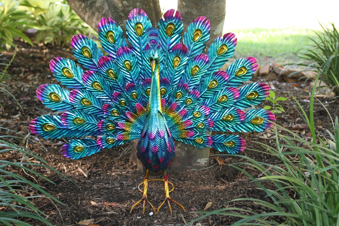 New Item Large Peacock 32 Fanned Out Tail Stunning Colors Enameled ...
