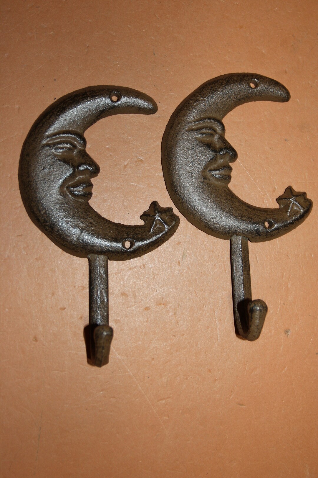 Nursery Decor, Moon Wall Hooks, Cast Iron, Moon Shape, sleepy Timehook ...
