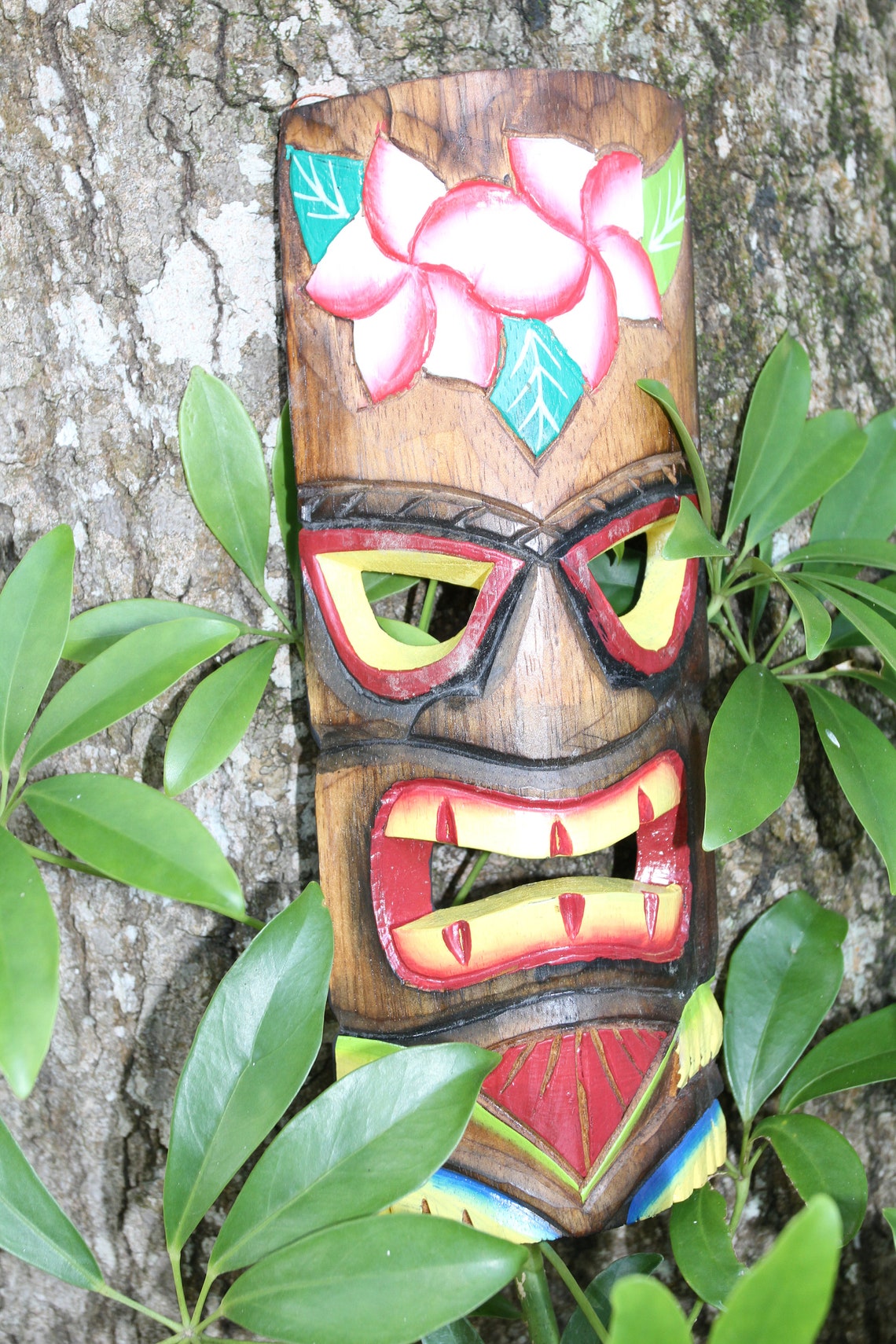 Colorful Carved Wood Tiki Mask Free Ship Tiki-1 | Etsy