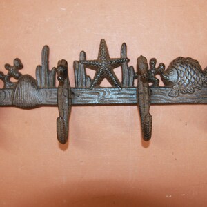 5 Rustic Ocean Theme Sealife Design Cast Iron Wall Hook Bar Set, Rustic ...