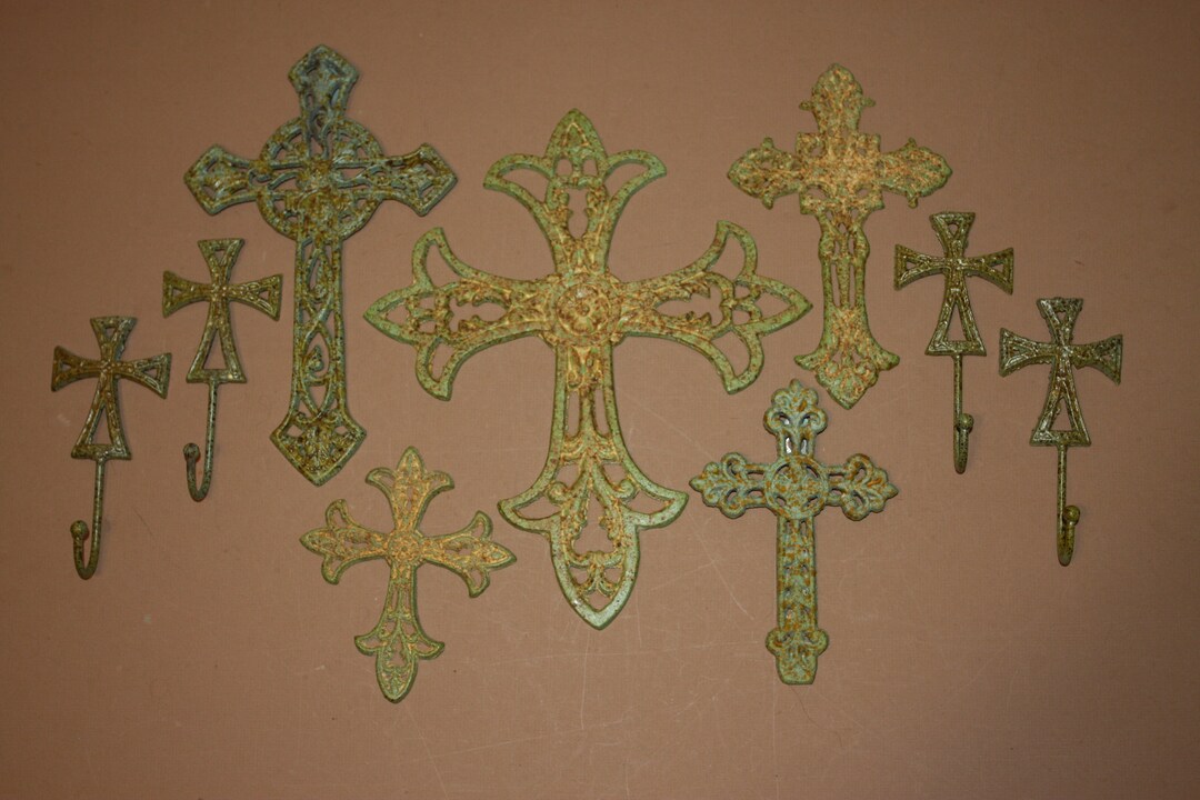9 Pc Catarina Cross 5 Collection & 4 Cross Hooks Christian Wall Crosses ...