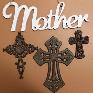 3pc Decorative Cross Wall Display- Wall Mounted Cast Iron Decor- Rustic ...