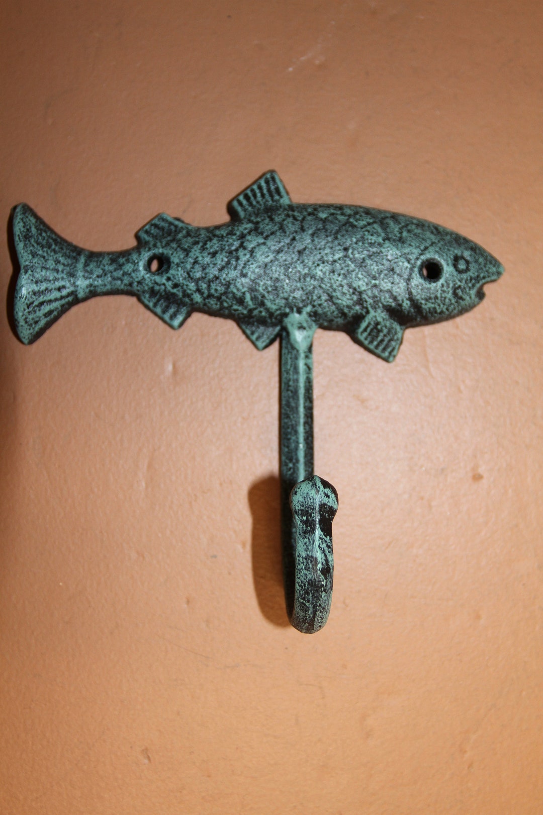 Green Fish Wall Hook- Fishing Rod Holder - Hanging Storage - Outdoor ...