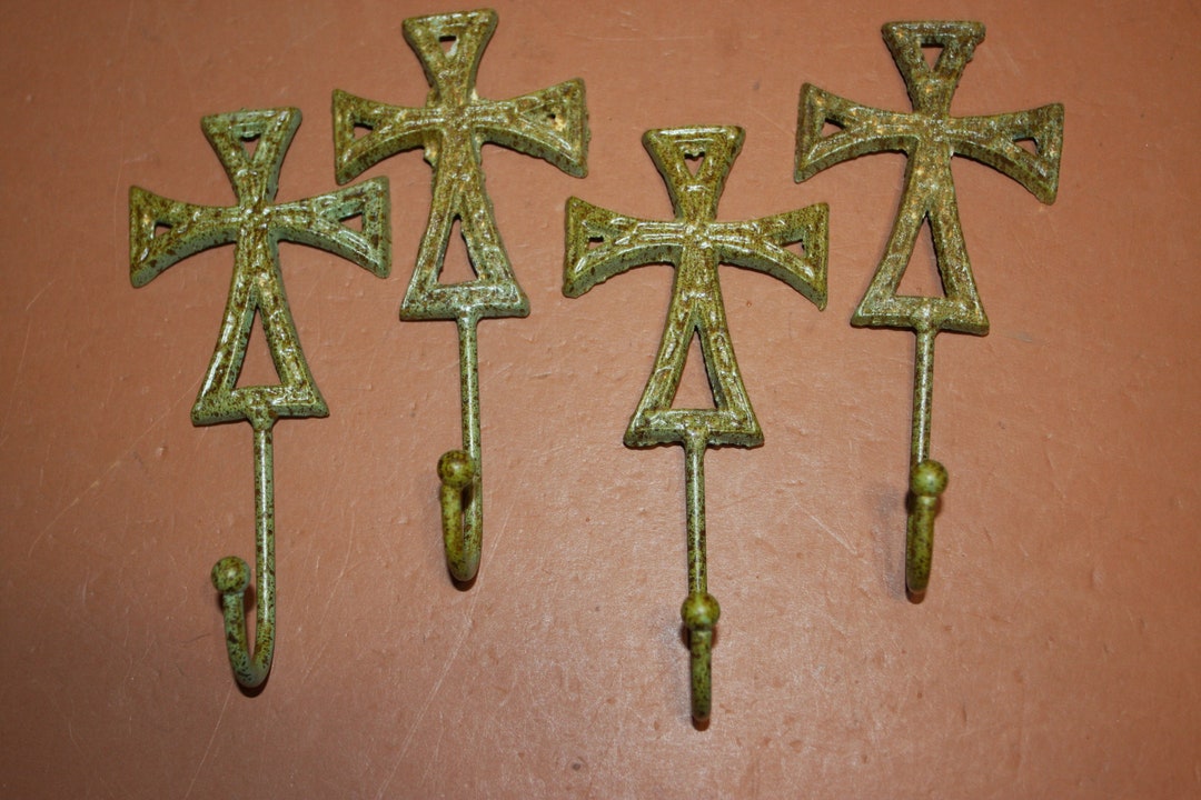 WALL HOOKS, Crosses, Old World Cross, Rustic Gold/green Color, Wall ...