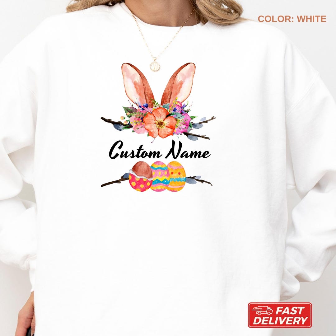 Custom Name Easter Comfort Colors Sweatshirt, Personalized Bunny Ears ...