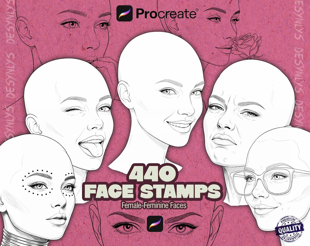 440 Female Face Stamps for Procreate | Head & Face Reference Stamp ...
