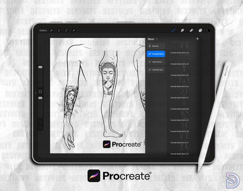 136 Procreate Tattoo Body Parts Stamps – Templates – Male – Female ...