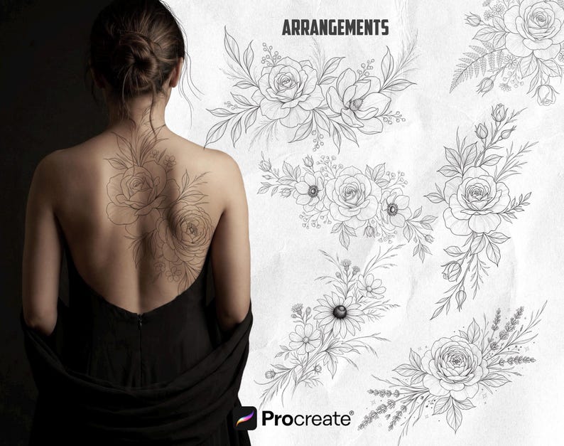 Procreate Fineline Flower Tattoo Stamp Set – 380 Floral Stamps - Etsy