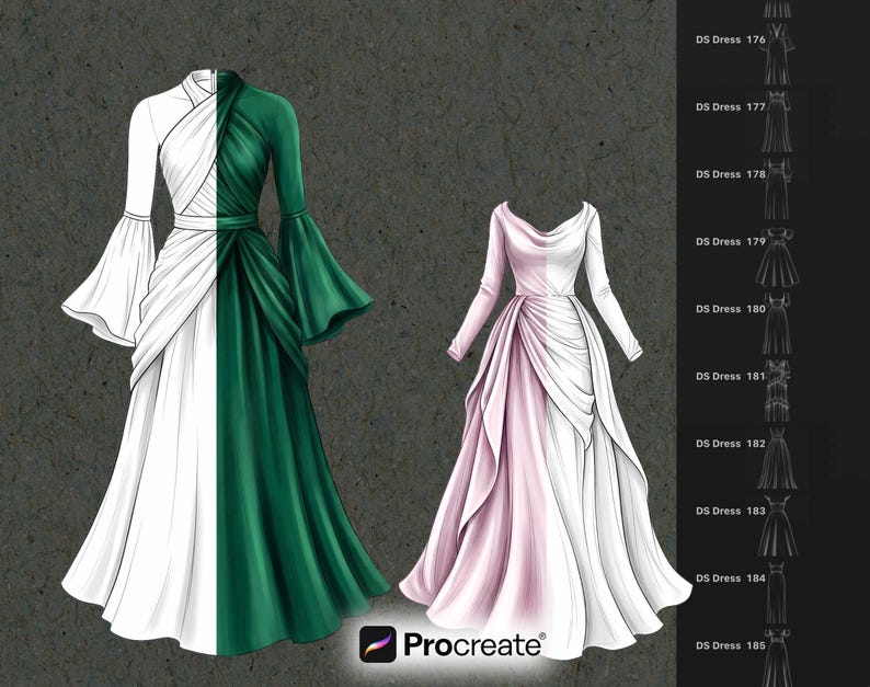 Procreate 400 Dress Stamps | Fashion Illustration Dress Set | Wedding ...