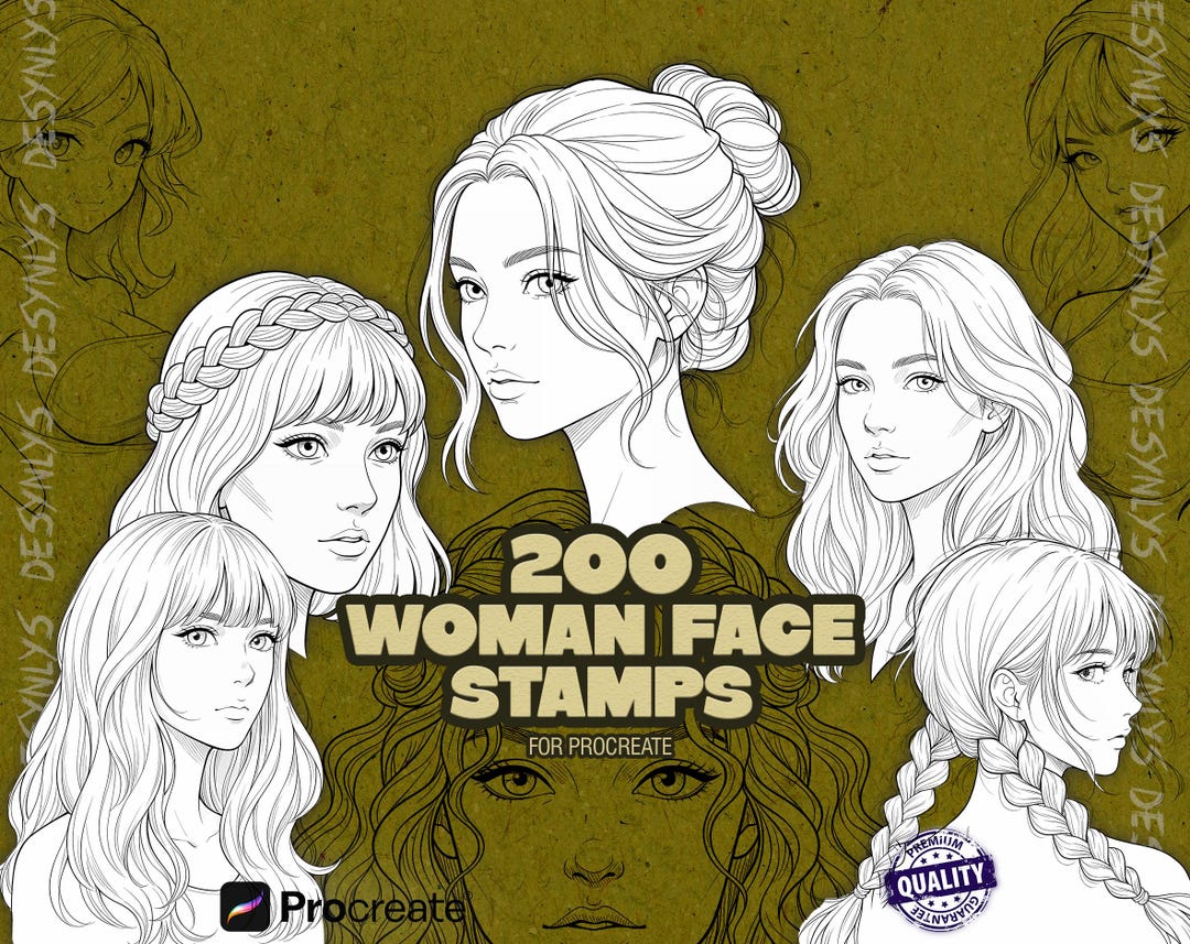 200 Female Face Stamps for Procreate | Woman Face Brush Set | Portrait ...