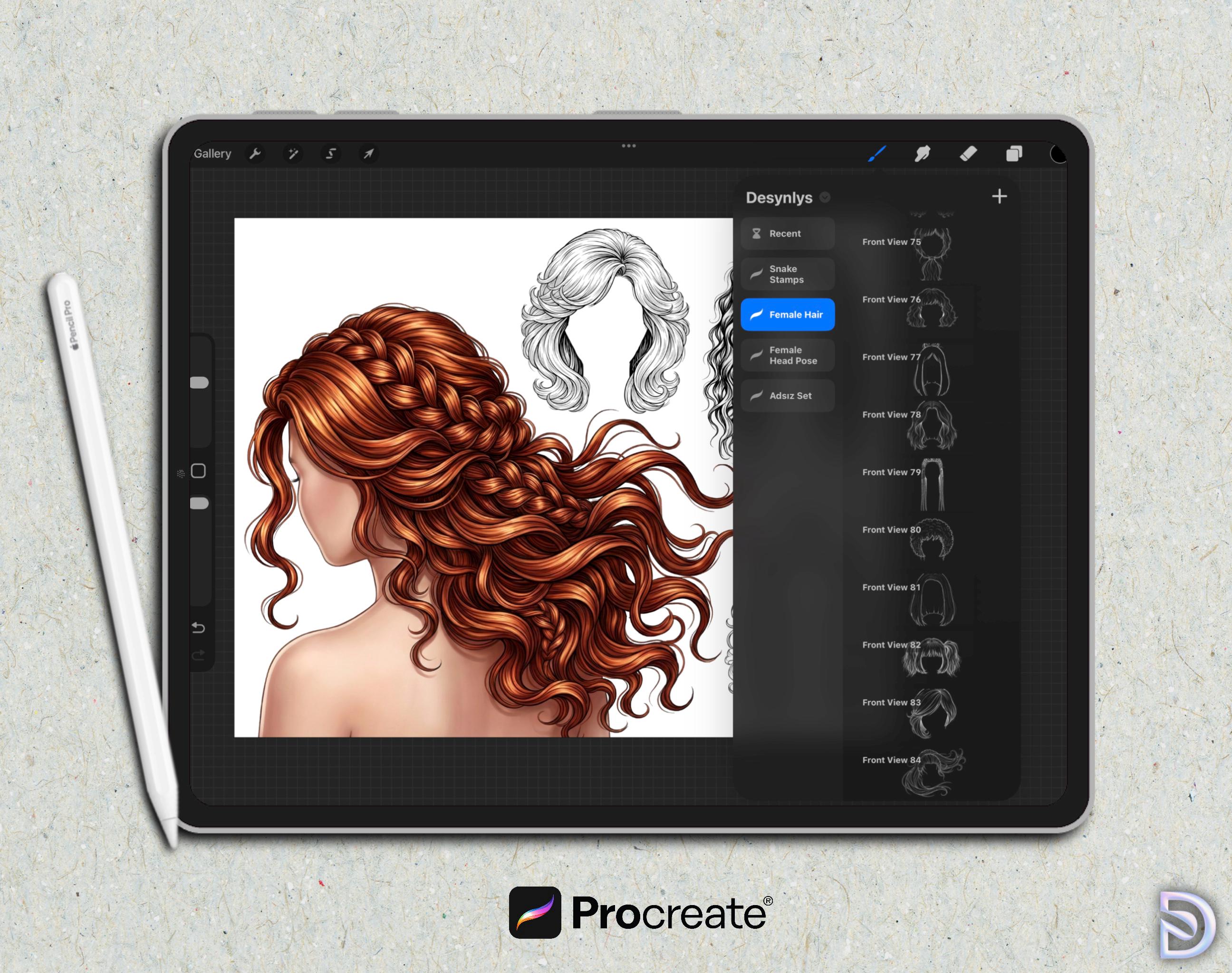 200 Female Hair Stamps for Procreate | Straight Wavy Fluffy Short ...