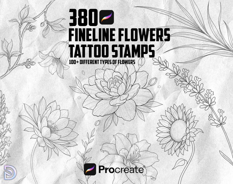 Procreate Fineline Flower Tattoo Stamp Set – 380 Floral Stamps - Etsy