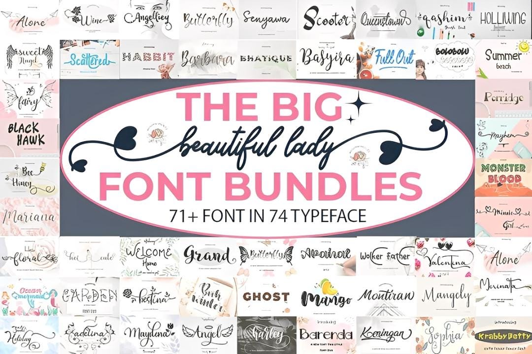 The Big Beautiful Lady Font Bundle | 71 Stunning Fonts for Invitations ...