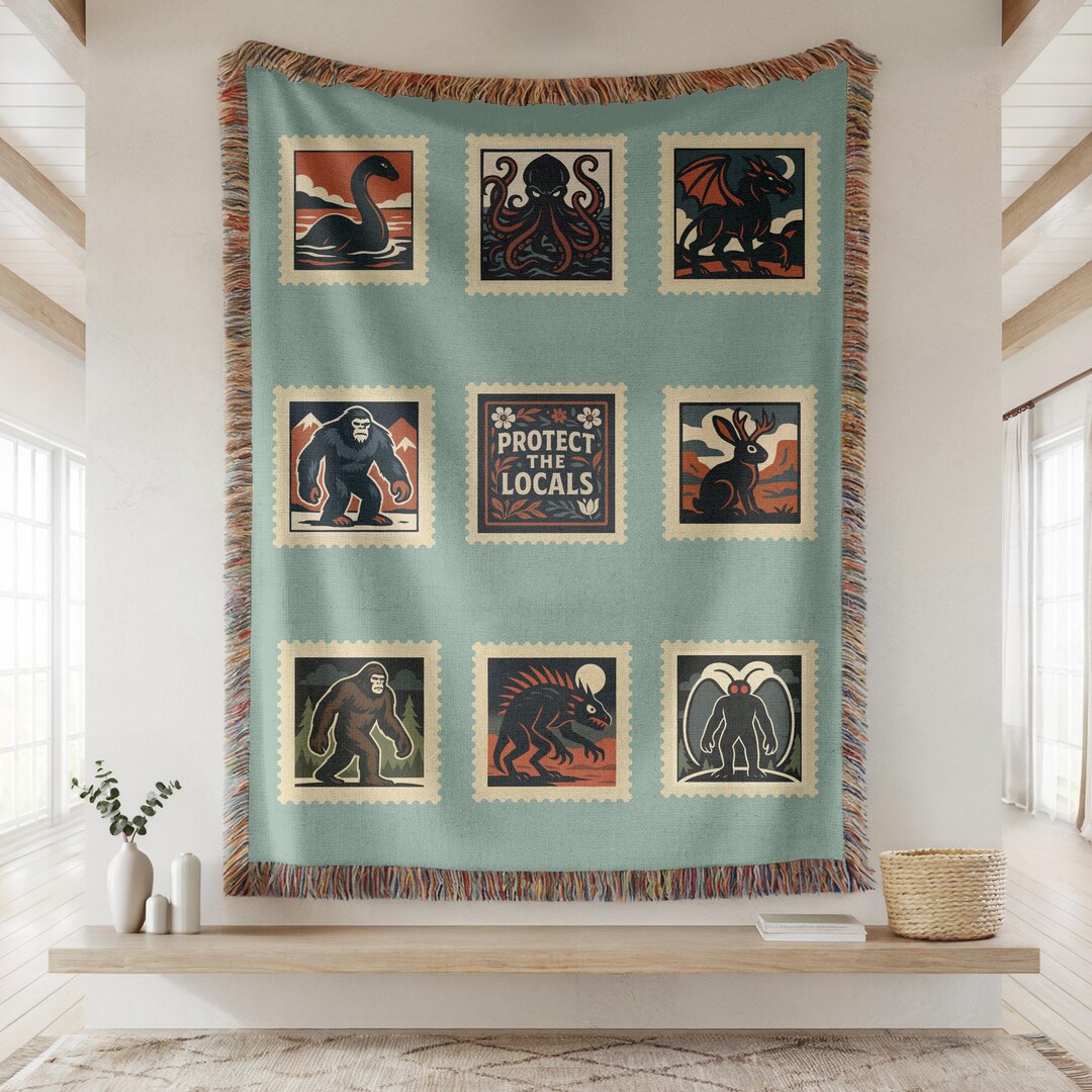 Cottagecore Cryptid Woven Blanket, Folk Art Tapestry Throw, Home Decor ...
