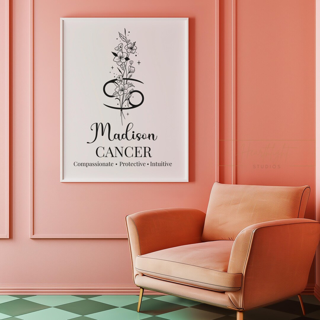 Personalized Cancer Zodiac Gift Poster - Floral Constellation Wall Art ...