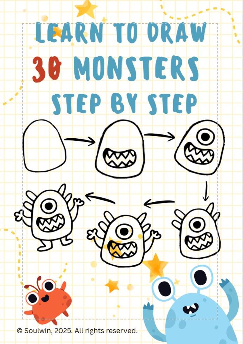 How to Draw Monsters Step by Step, Kids Drawing Practice Book, Monster ...