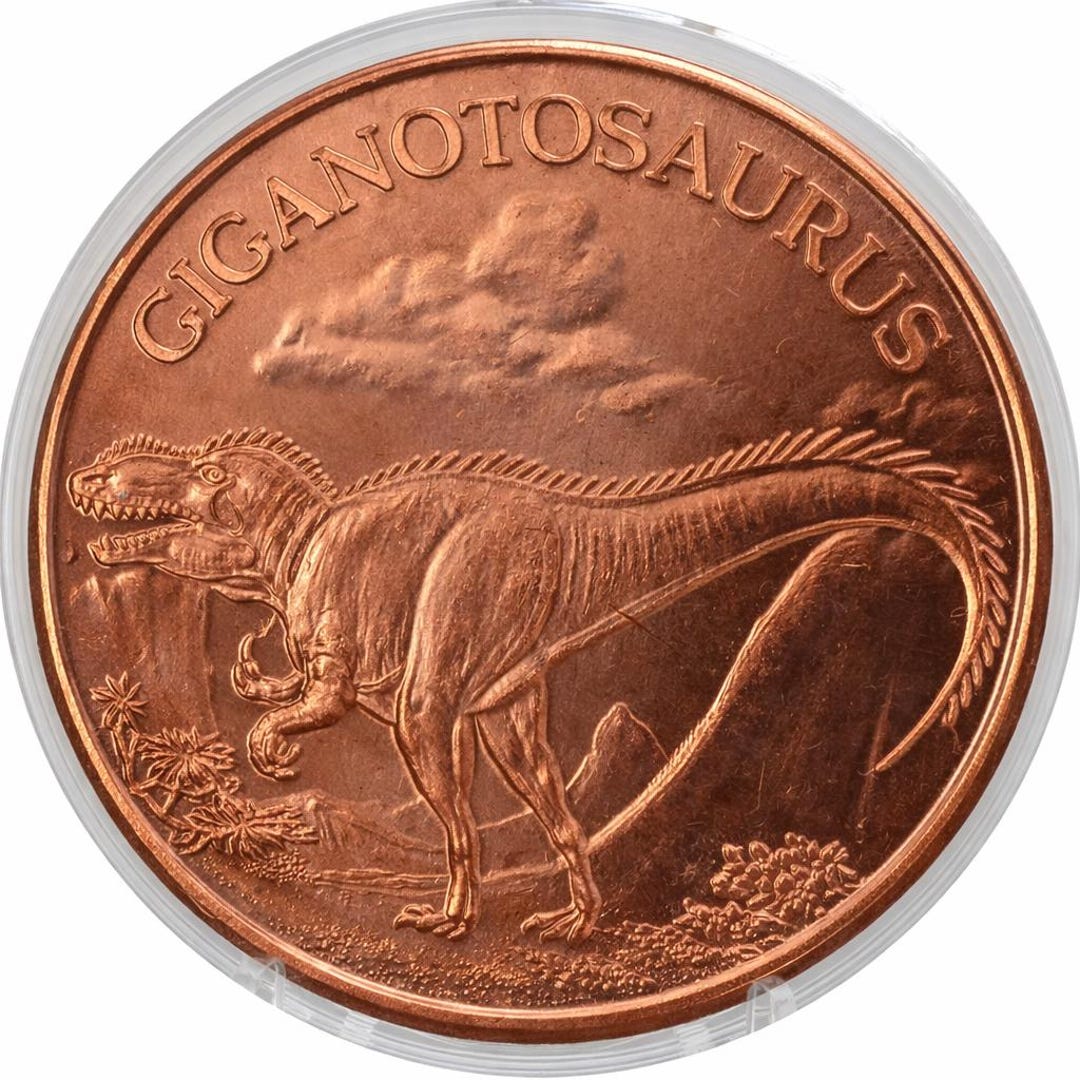 Giganotosaurus Dinosaur 1 Oz .999 Pure Copper Round Collectible Coin ...