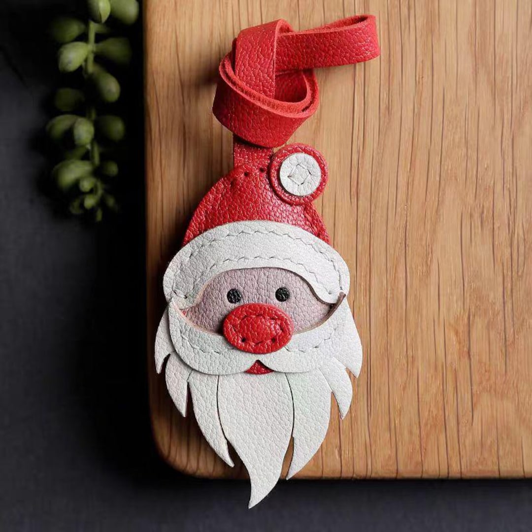 Leather Santa Claus Pendant, Christmas Key Chain, Backpack Charm - Etsy