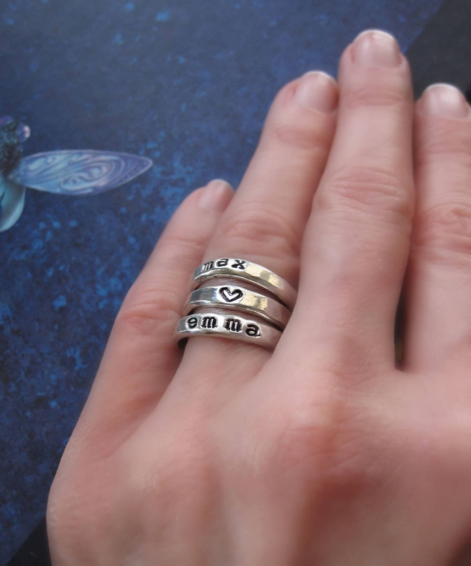 Personalized Stacking Name Ring Sterling Silver Anniversary - Etsy