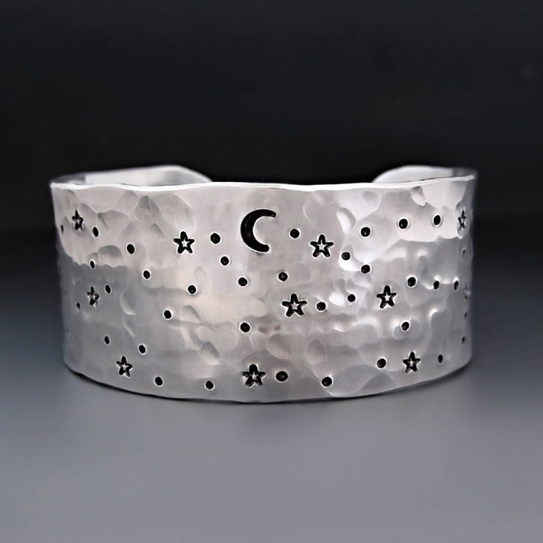 Wide Cuff Bracelet With Stars and Moon | Personalized With Your Text ...