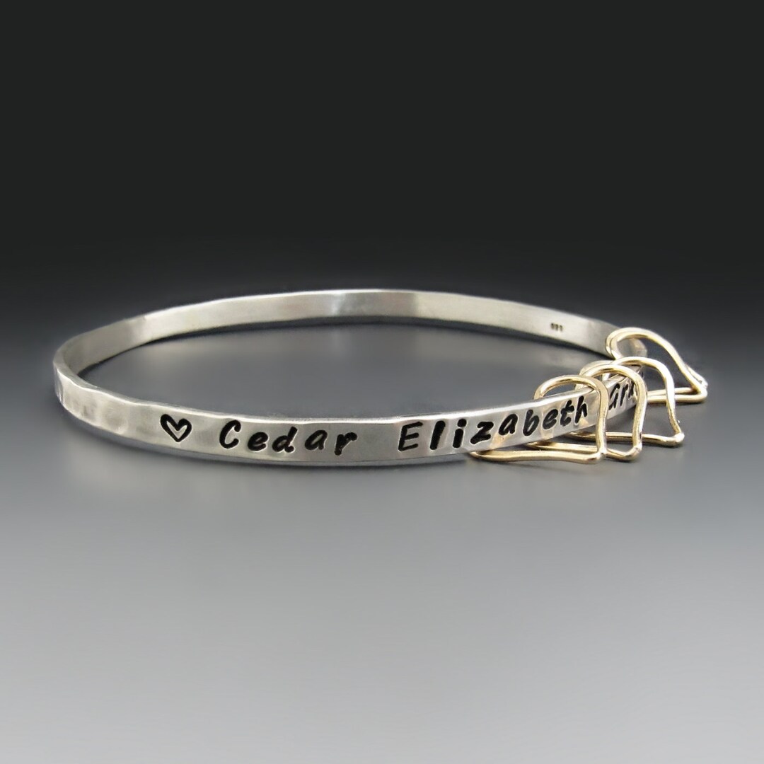 Personalized Heart and Soul Bracelet, Sterling Silver Bangle, Gold ...