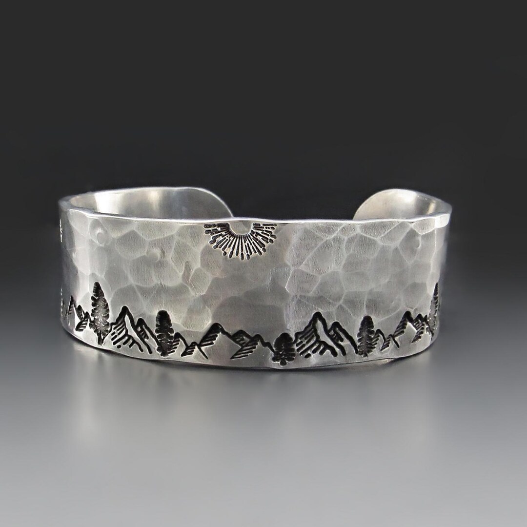 Personalized Silver Mountain Range Bracelet With Sunny Sky | Handmade ...