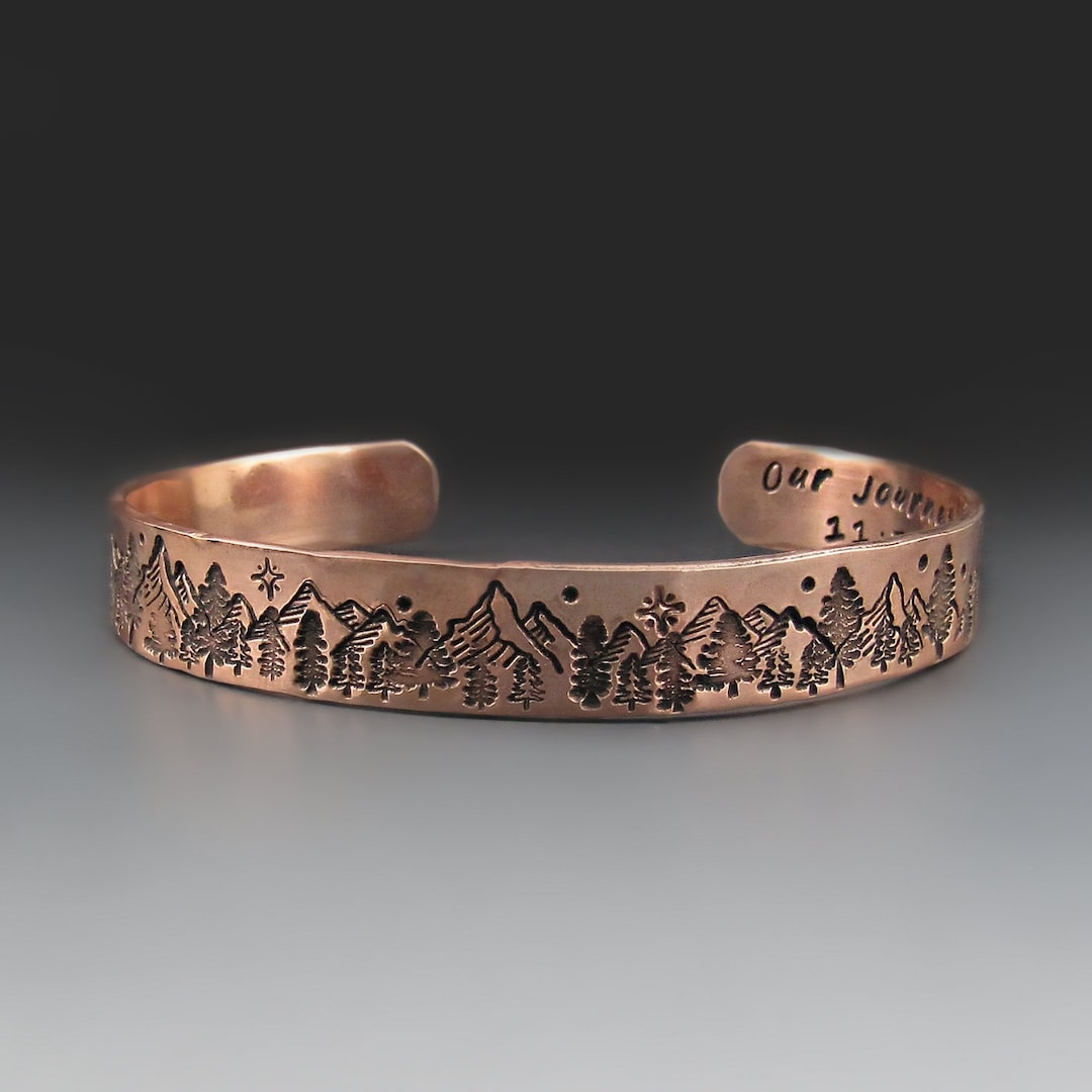 Personalized Copper Mountain Range Bracelet With Night Sky / 3/8 or 1/2 ...