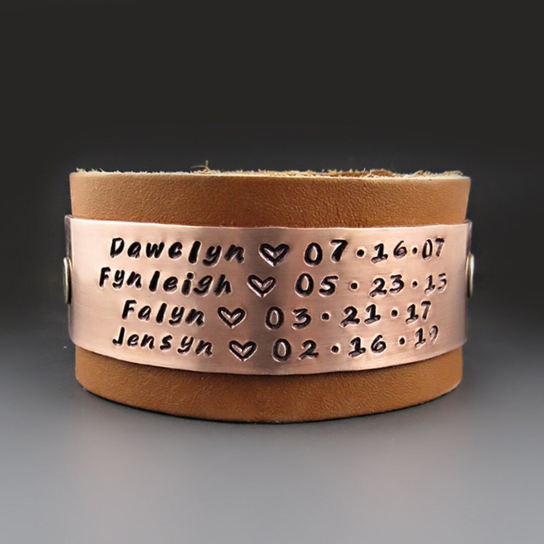 Men's Custom Wide Leather Cuff With Copper/ Brass Metal Plate | Hand ...