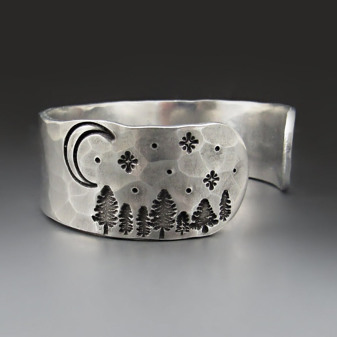 Personalized Night Sky Forest Bracelet , Add Your Custom Text, 3/4 Inch ...
