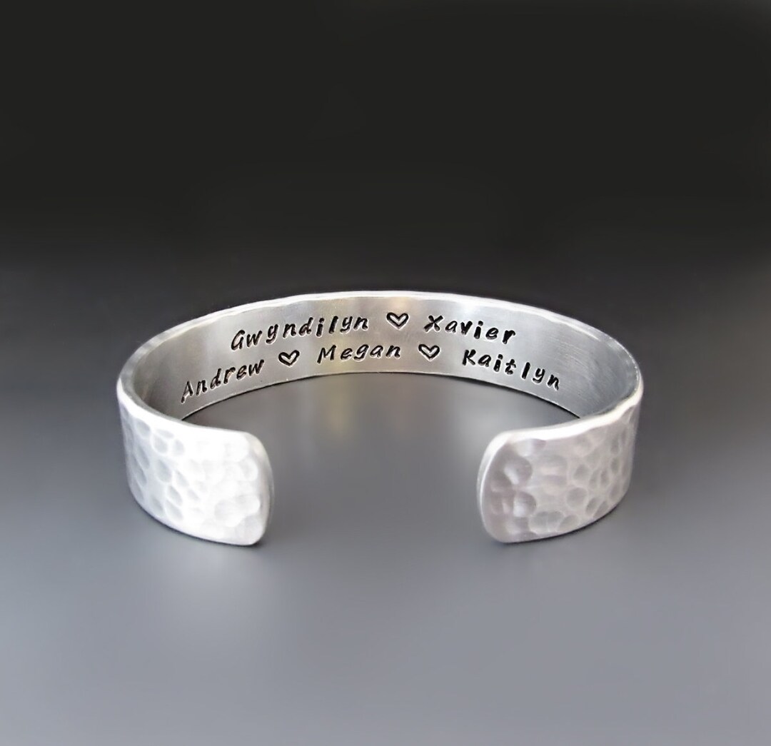 Custom Hand Engraved Bracelet for Women | 1/2 Inch Wide Silver Aluminum ...