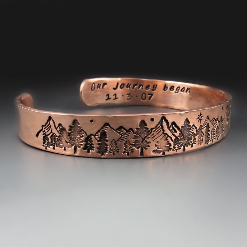 Personalized Copper Mountain Range Bracelet With Night Sky / 3/8 or 1/2 ...