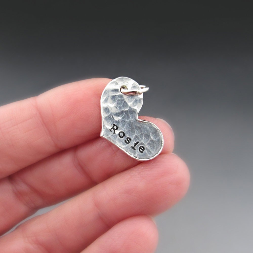 Personalized Sterling Silver Heart Charm Hand Stamped Custom | Etsy