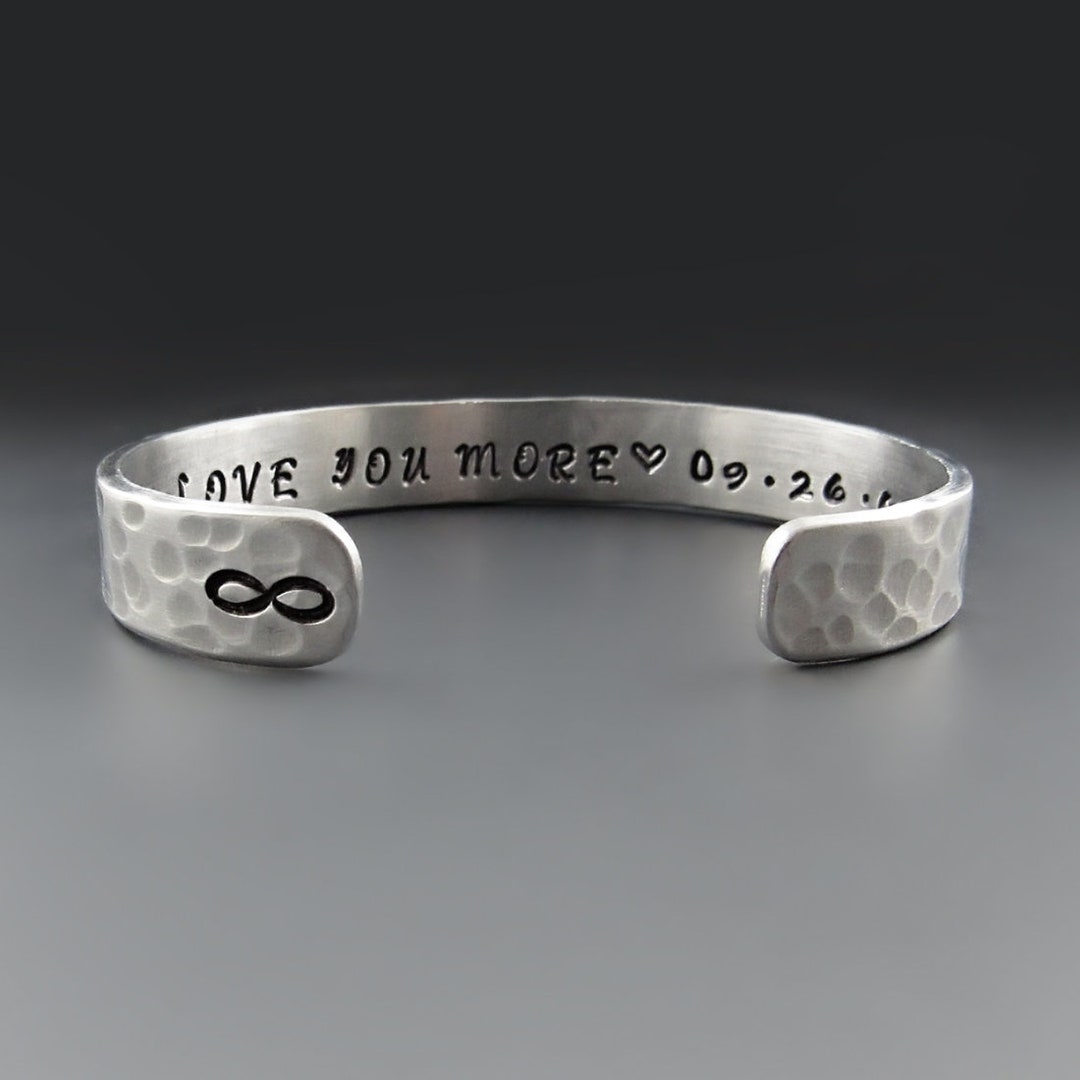 Personalized Infinity Symbol Bracelet, Custom Silver Cuff, Hand Stamped ...