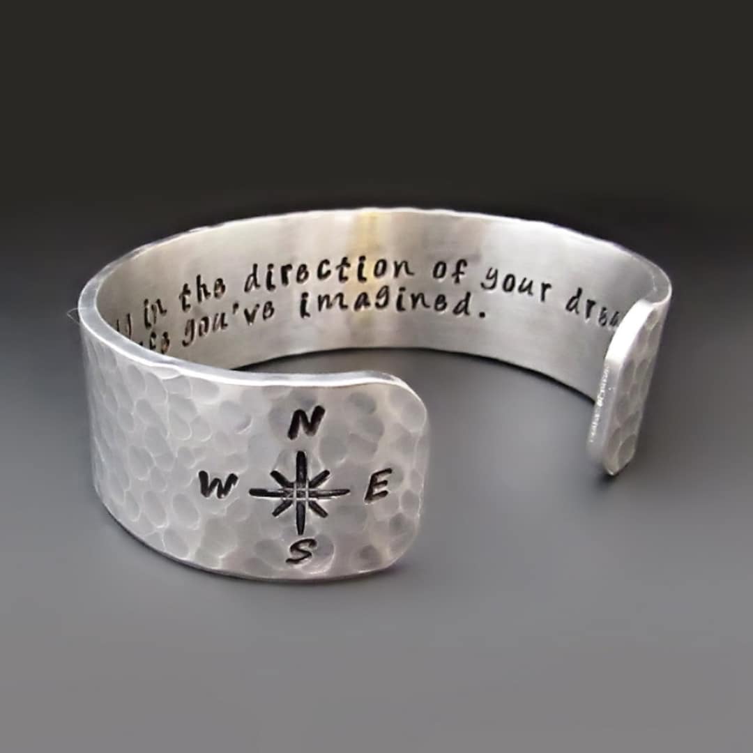 Personalized Silver Compass Bracelet | Compass Rose | Handcrafted Hand ...