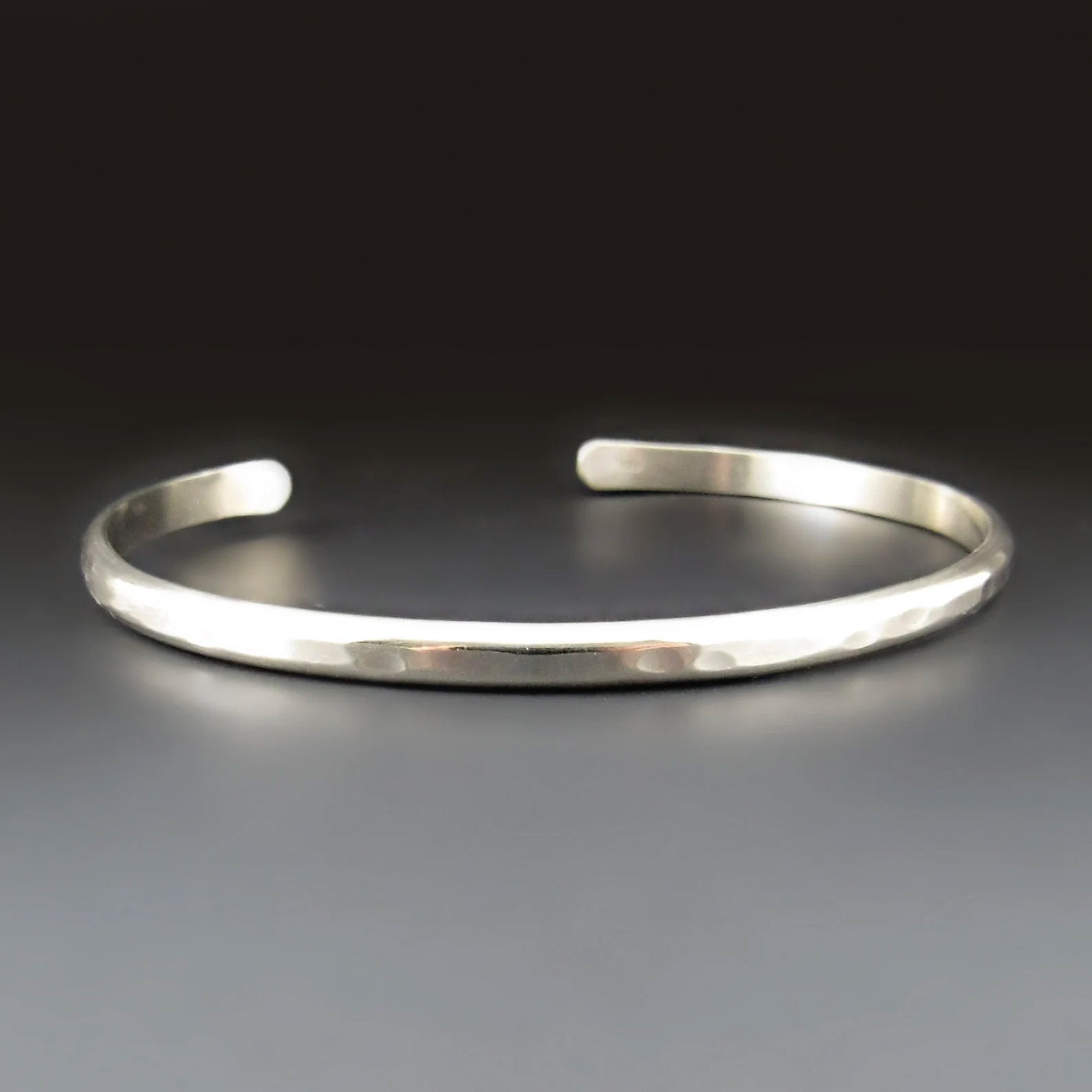 Thin STERLING SILVER Men's Hammered Cuff Bracelet | 6 Gague Narrow Cuff ...