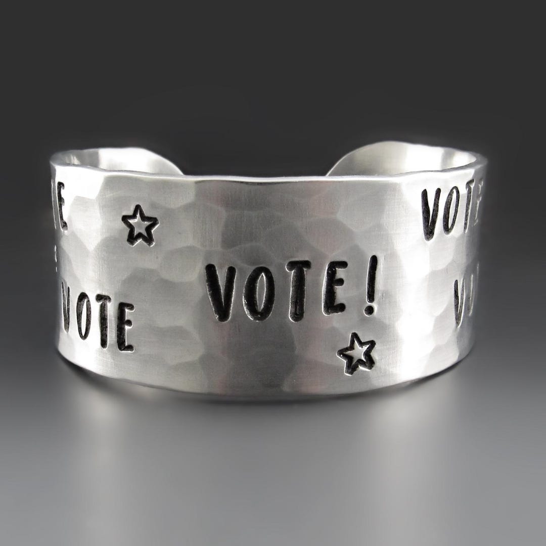 Silver VOTE Bracelet With Stars | Hammered Aluminum Cuff | Handmade ...