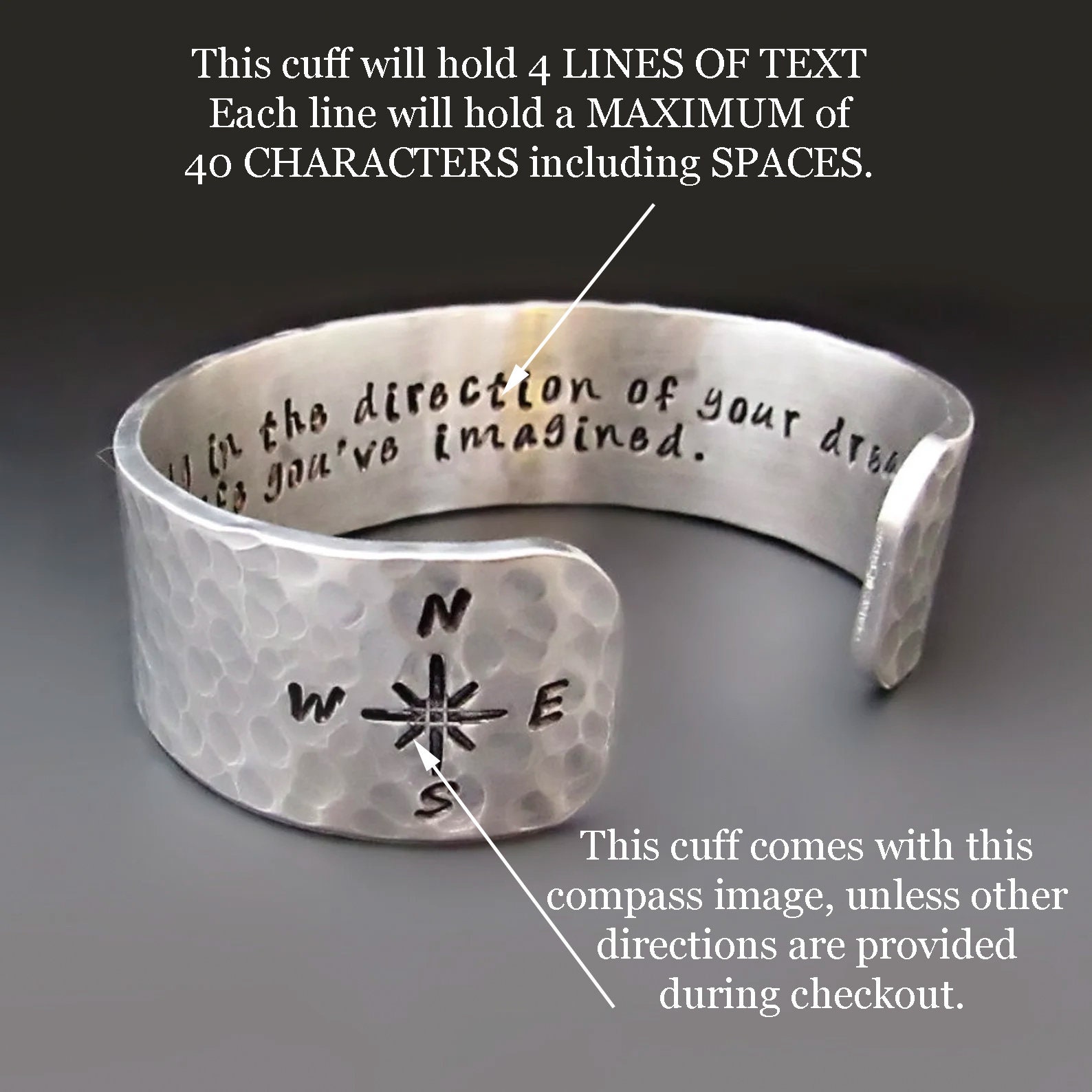 Personalized Silver Compass Bracelet | Compass Rose | Handcrafted Hand ...