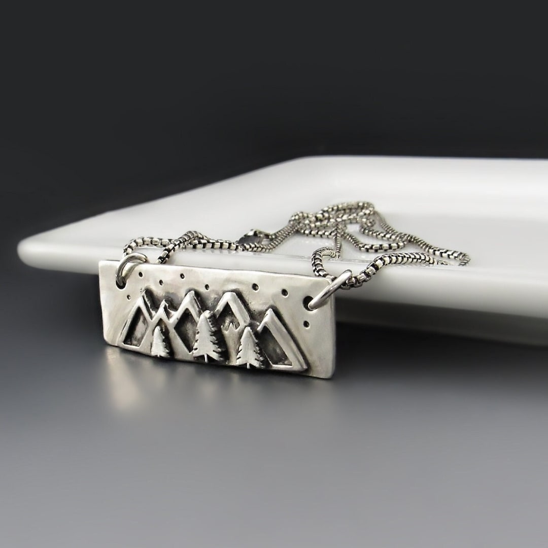 Sterling Silver Mountain & Trees Bar Necklace | Just Keep Climbing ...