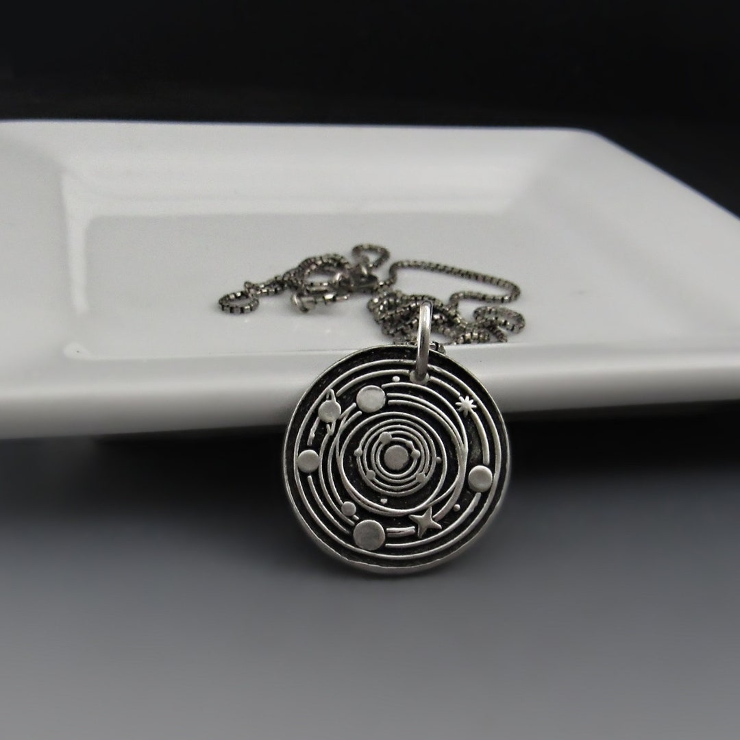 Solar System Necklace | Sterling Silver Planet & Stars Charm | Galaxy ...