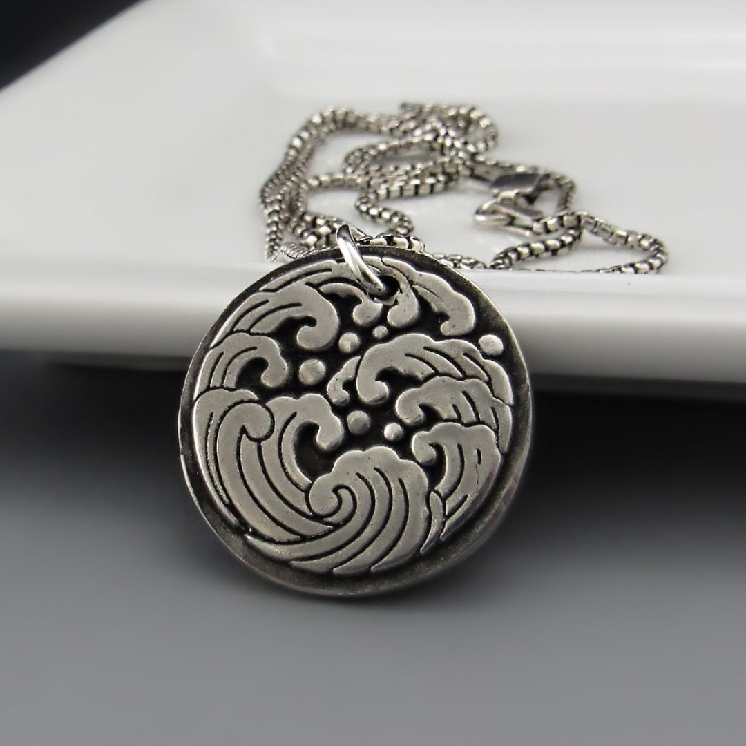 Sterling Silver Ocean Tidal Wave Necklace | I Am the Storm Charm ...
